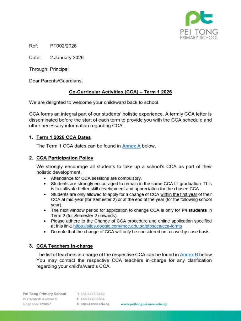 Term 1 2026 CCA Information Letter | PDF