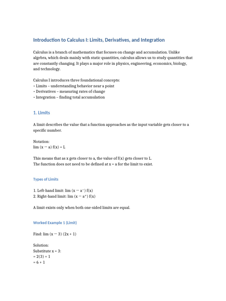 Introduction to Calculus I Concepts | PDF | Derivative | Integral