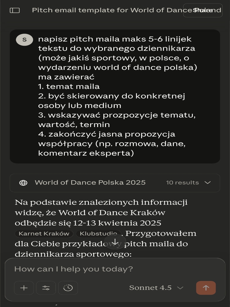Pitch Email Template For World of Dance Poland - Claude | PDF