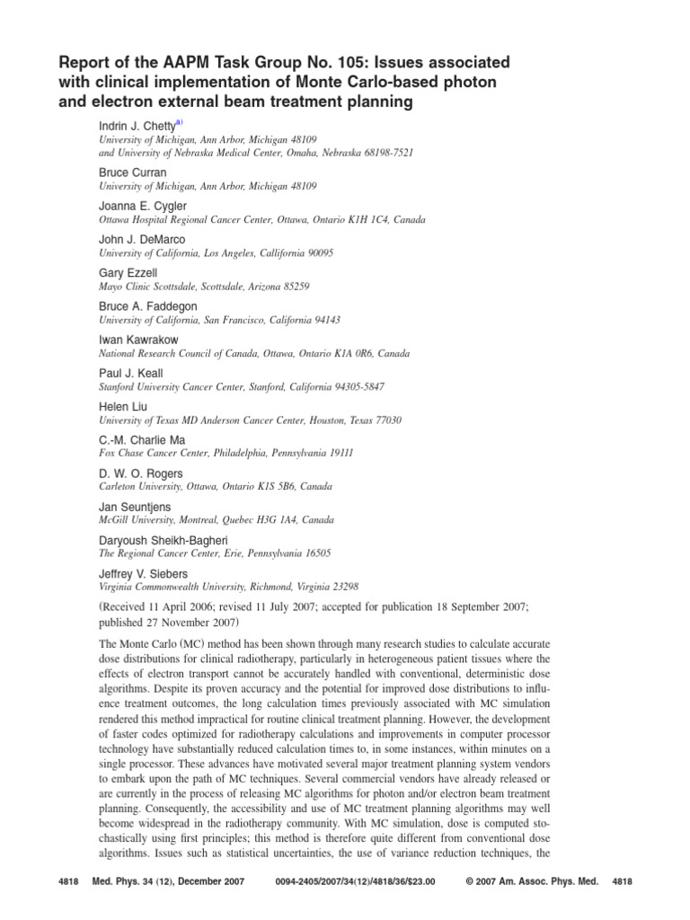 Medical Physics - 2007 - Chetty - Report of the AAPM Task Group No 105 ...