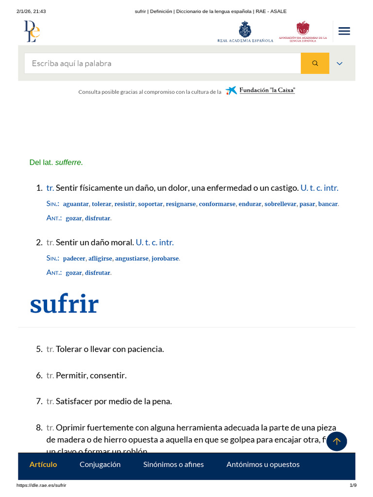 Definición de "sufrir" en español | PDF | Lingüística | Sintaxis