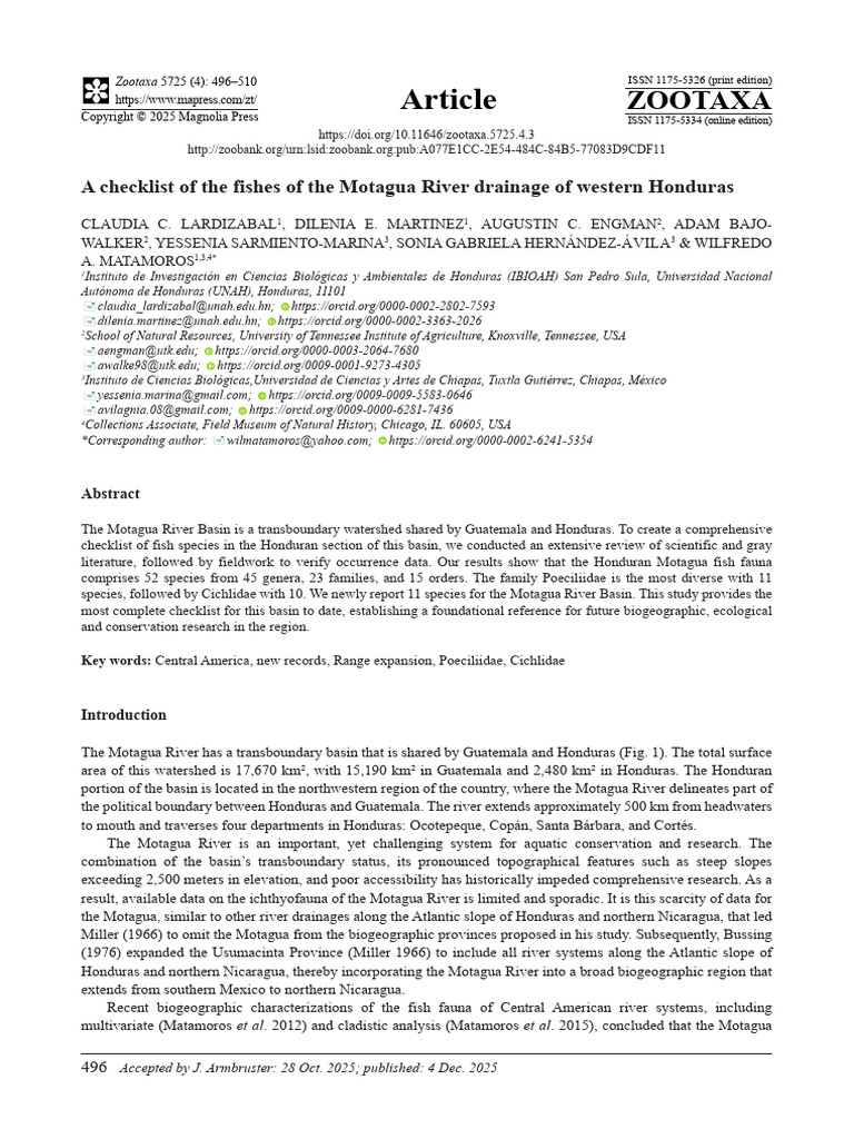 Fish Species Checklist for Motagua River | PDF | Drainage Basin ...