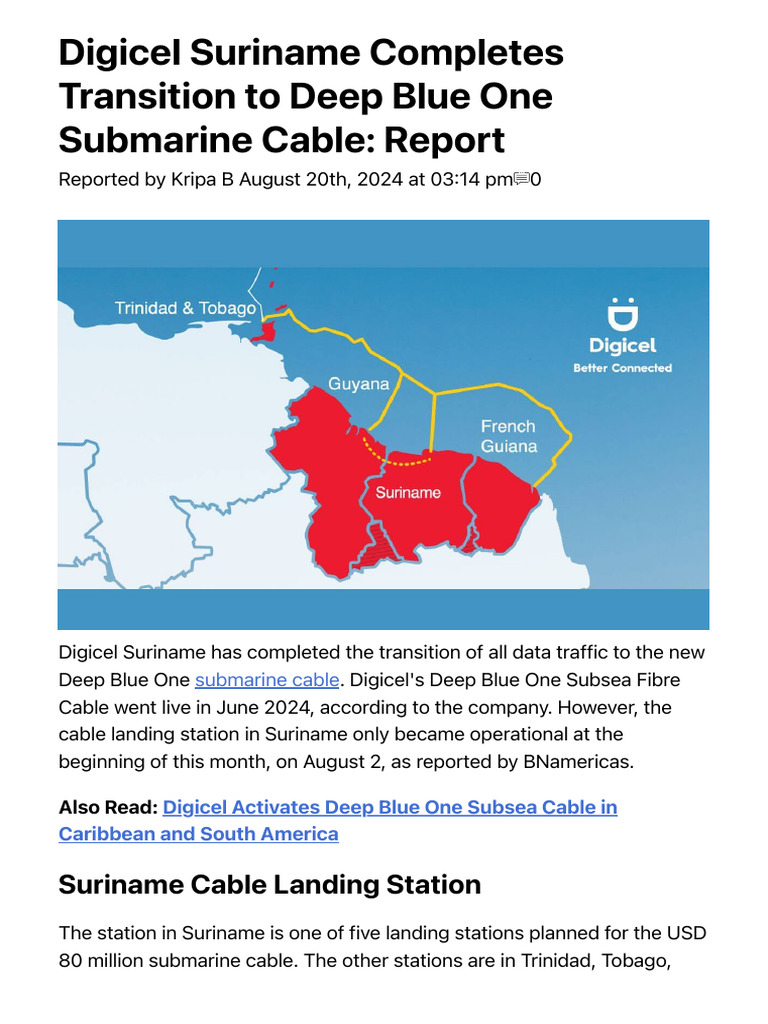 Digicel Suriname Completes Transition to Deep Blue One Submarine Cable ...