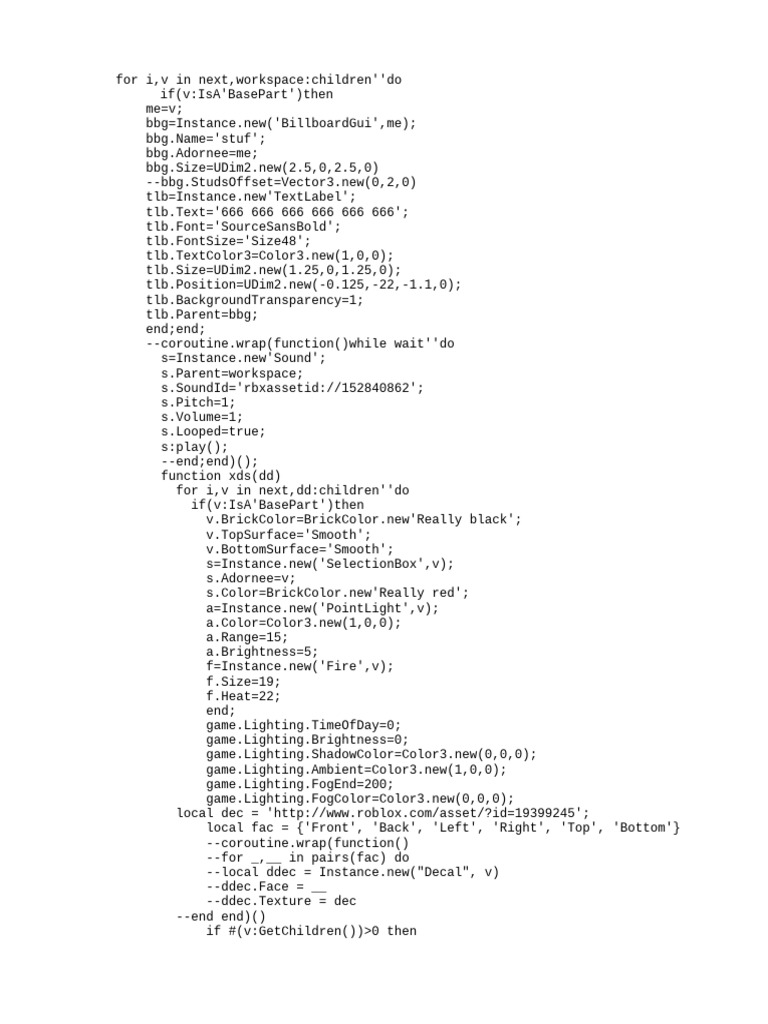 Roblox Script for Billboard and Lighting Effects | PDF