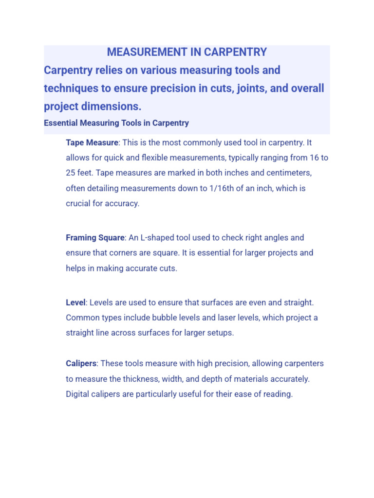 Essential Measuring Tools in Carpentry | PDF