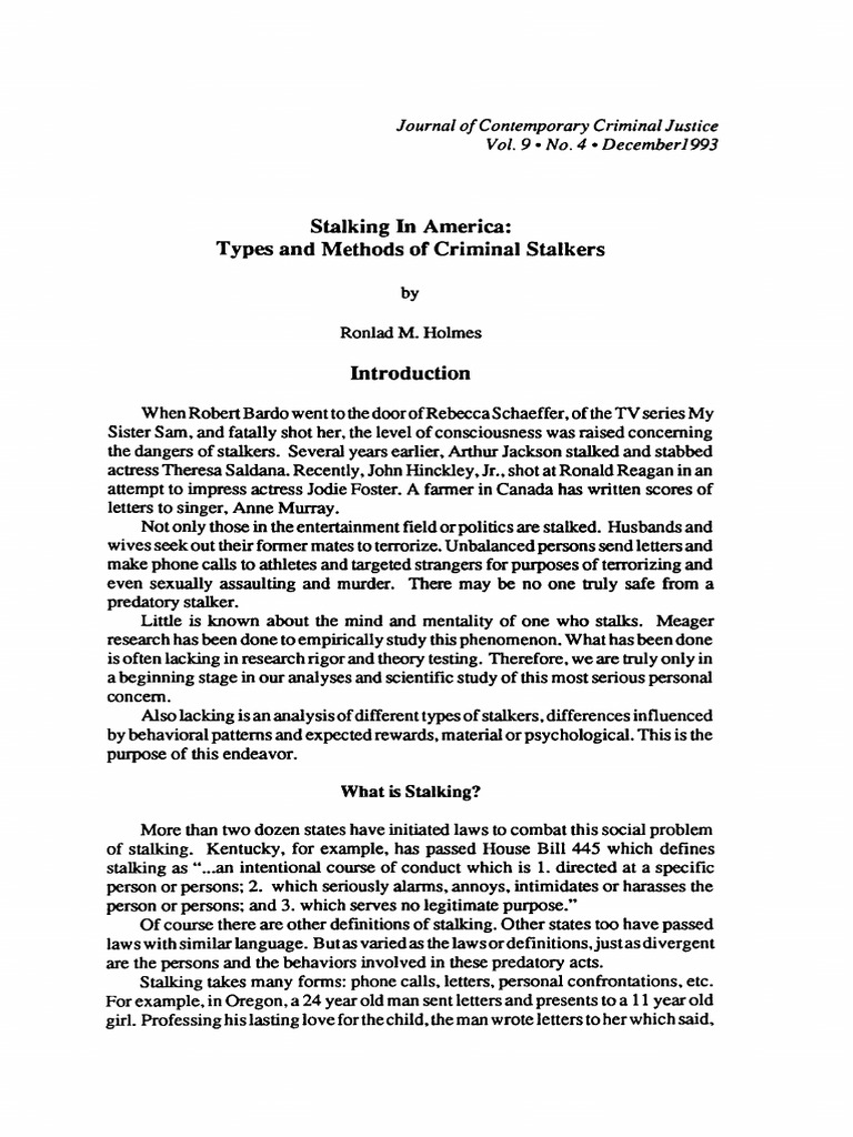 Types and Methods of Criminal Stalkers | PDF | Stalking | Violence