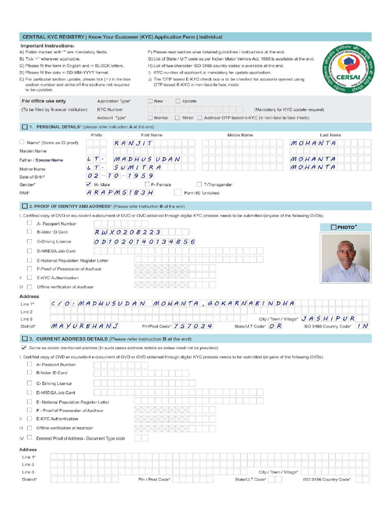 Ckyc Form Individual - Rmohanta | PDF