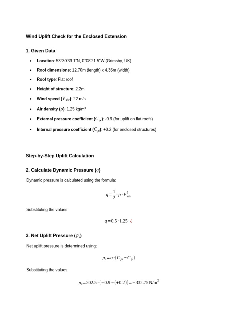 Wind Uplift Check for the Enclosed Extension | PDF