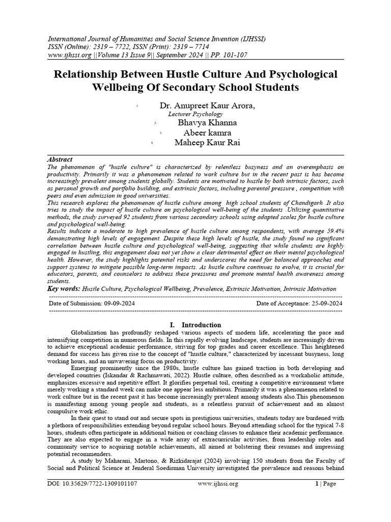 Relationship Between Hustle Culture and Psychological | PDF