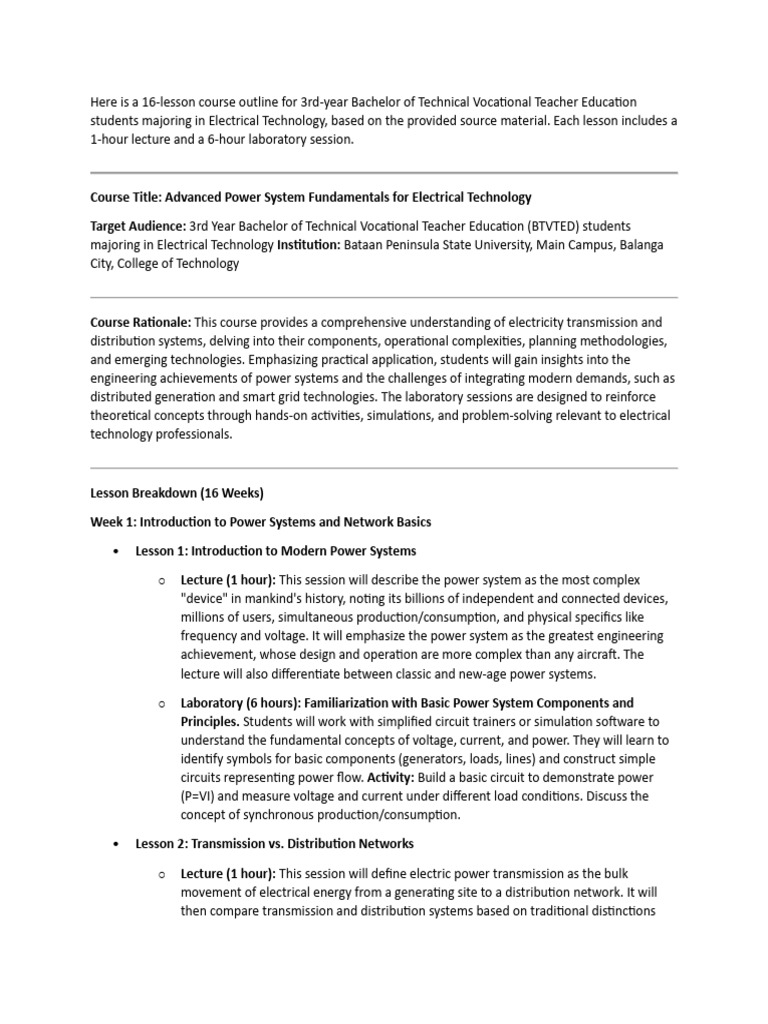 Advanced Power Systems Course Outline | PDF | Electric Power ...