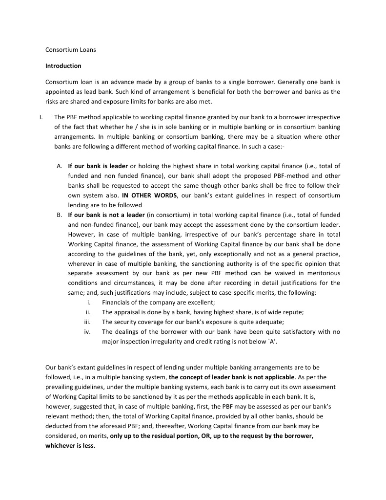 Consortium Loan Part | PDF | Banks | Loans