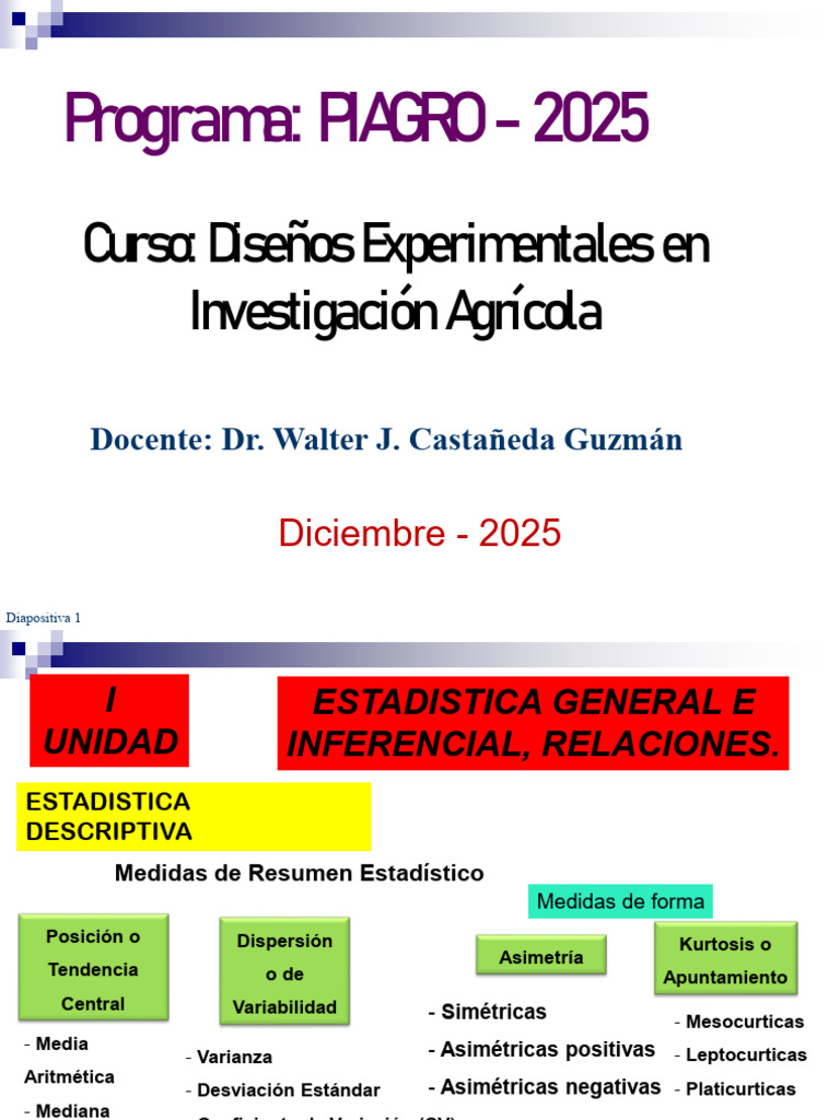 I-UNIDAD_Diseños Experimentales en Inv. Agricola | PDF | Media | Diferencia