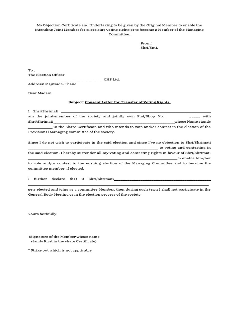 Consent for Voting Rights Transfer | PDF