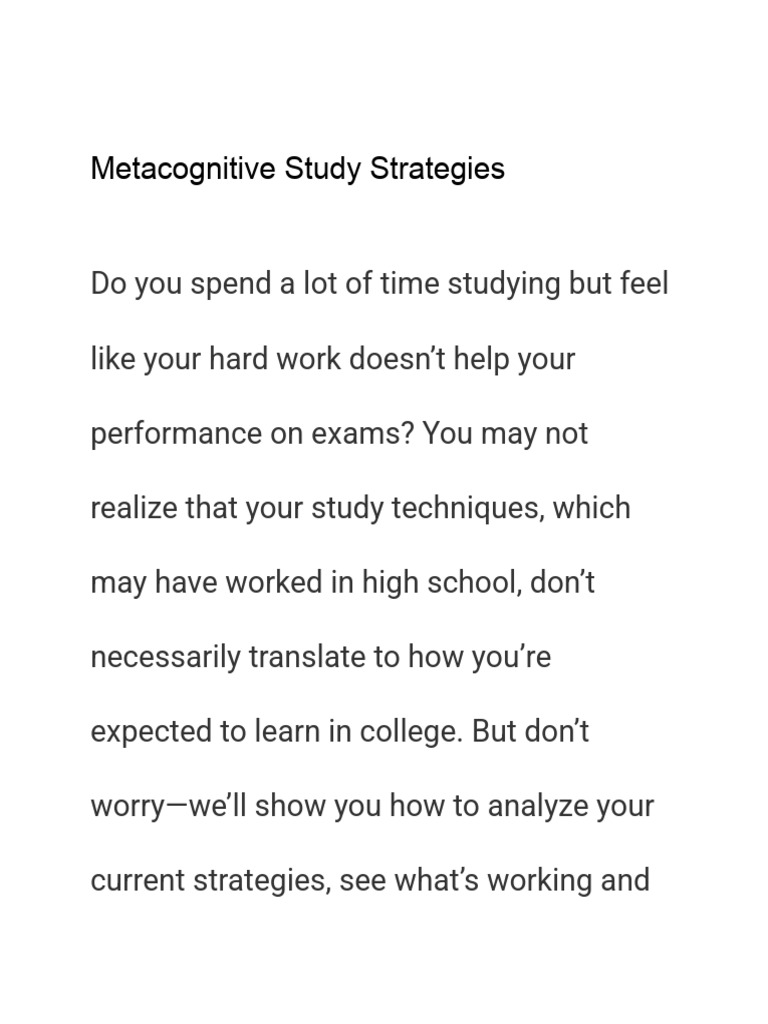 Effective Metacognitive Study Techniques | PDF | Metacognition | Thought
