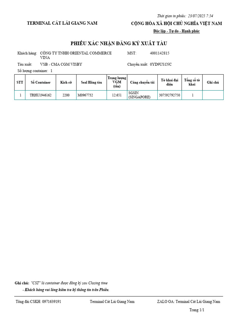 Custom Clearance Report GNL | PDF