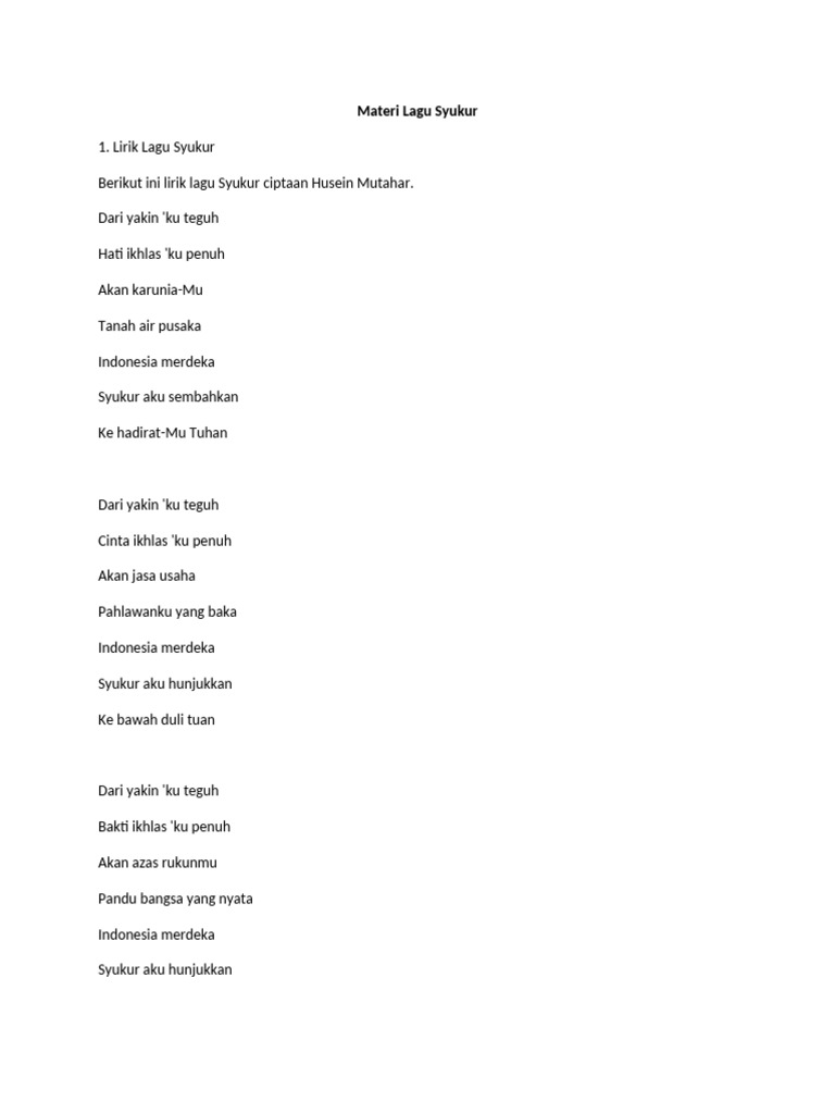 Lirik dan Makna Lagu Syukur H. Mutahar | PDF
