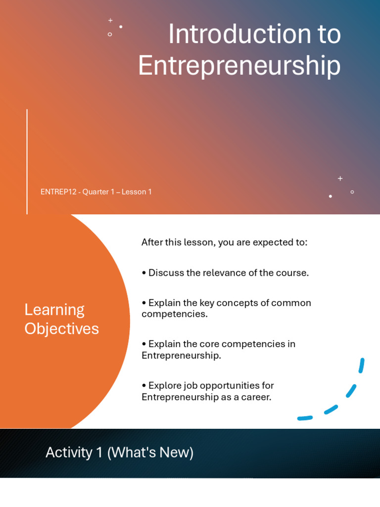 Entrep Lesson 1 Introduction To Entreprenuership | PDF ...