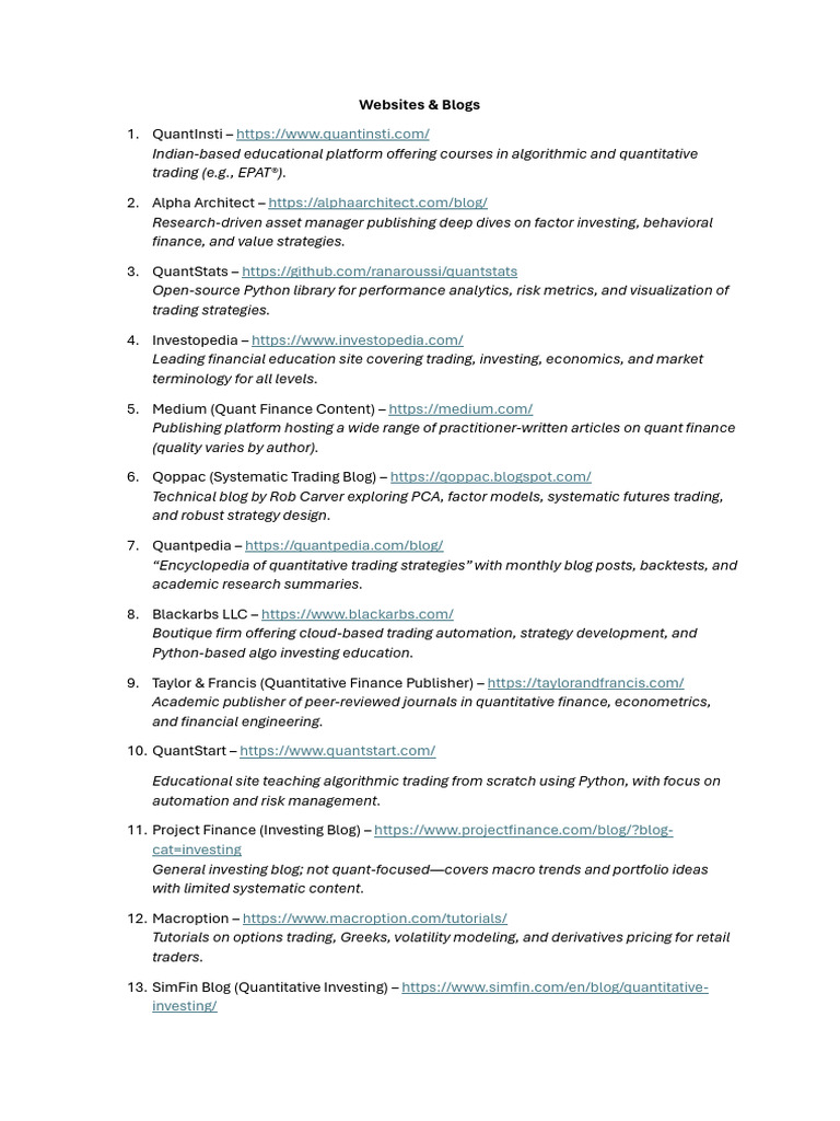 Top Resources for Quantitative Trading | PDF | Algorithmic Trading ...