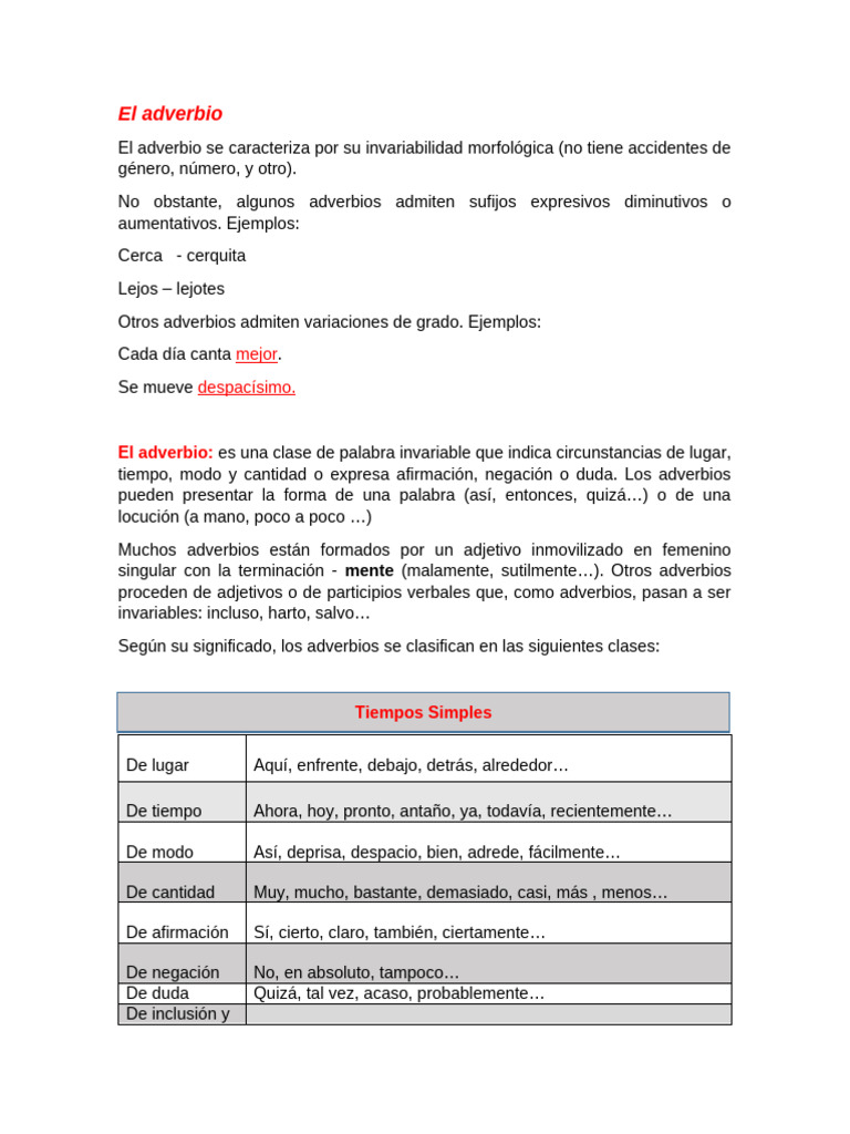 El Adverbio | PDF | Adverbio | Unidades Semánticas