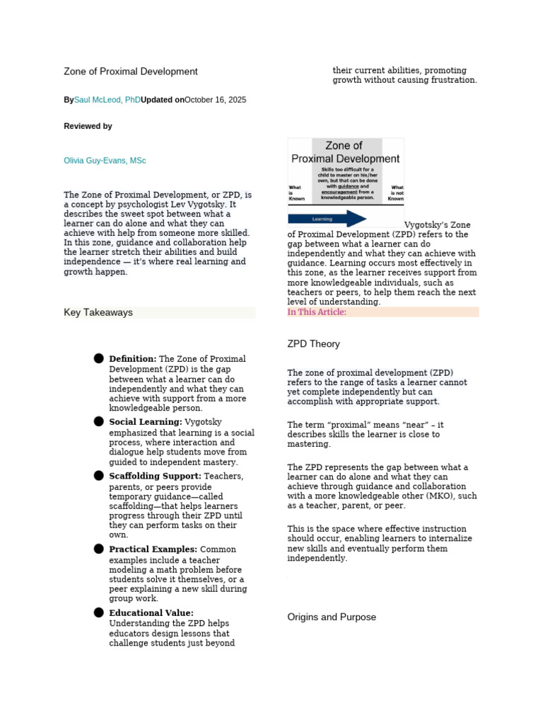 Zone of Proximal Development | PDF | Learning | Cognition