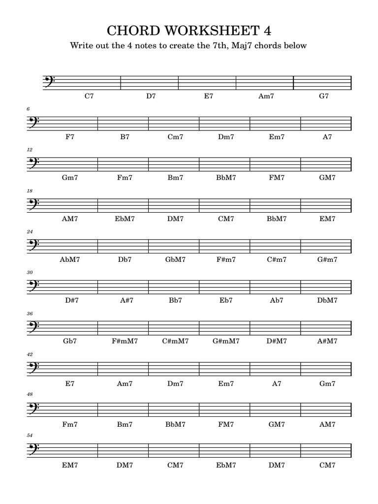 7 Maj7-Chord Worksheet-Bass Clef | PDF