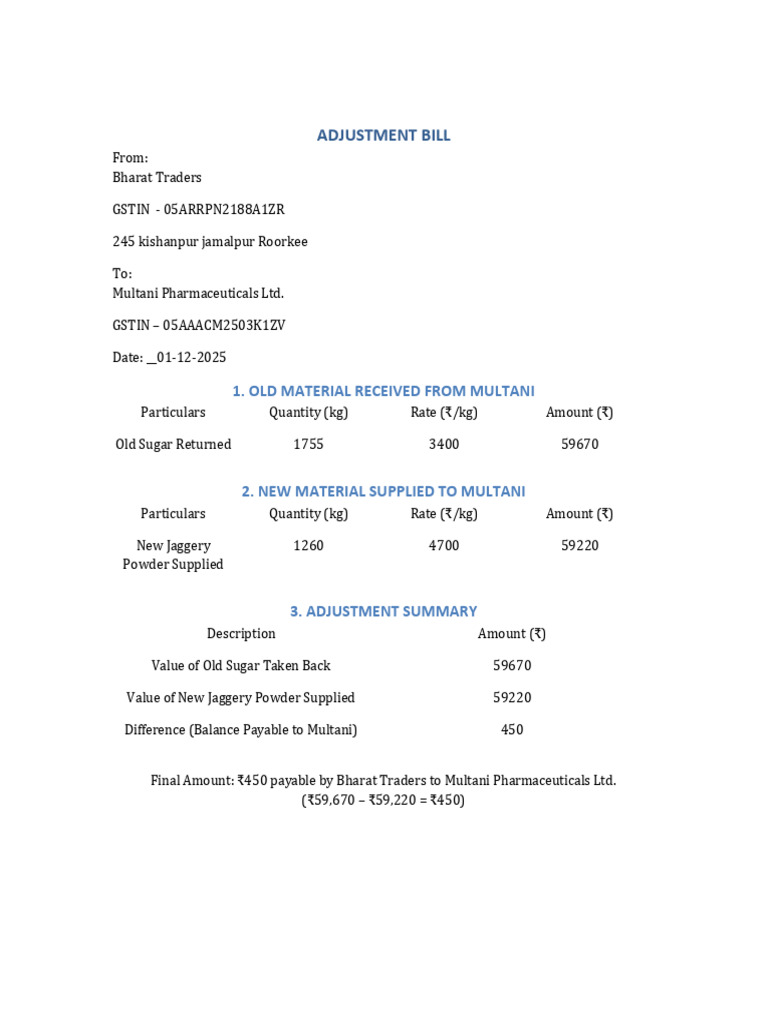 Adjustment Bill | PDF