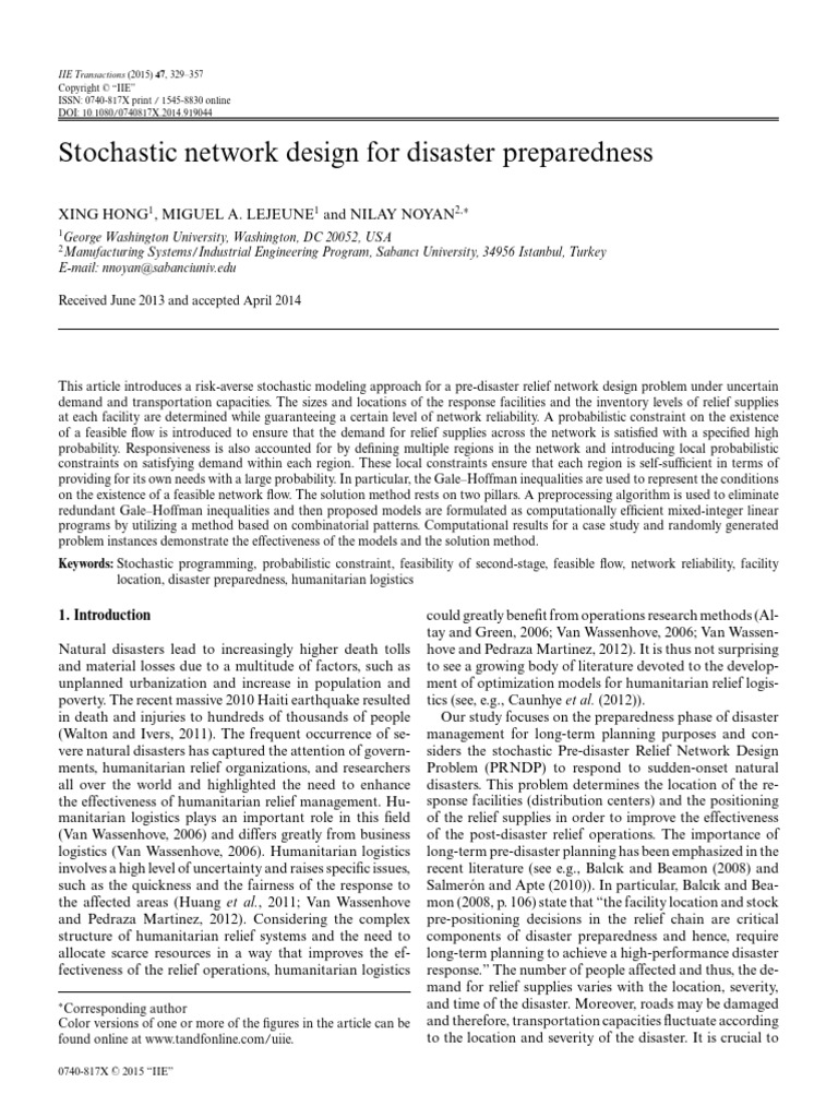 Stochastic Network Design for Disaster Preparedness | PDF ...