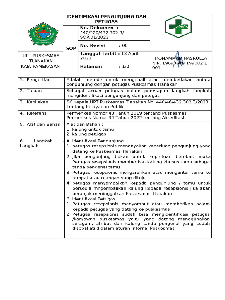 A. 220 Identifikasi Pengunjung Dan Petugas | PDF