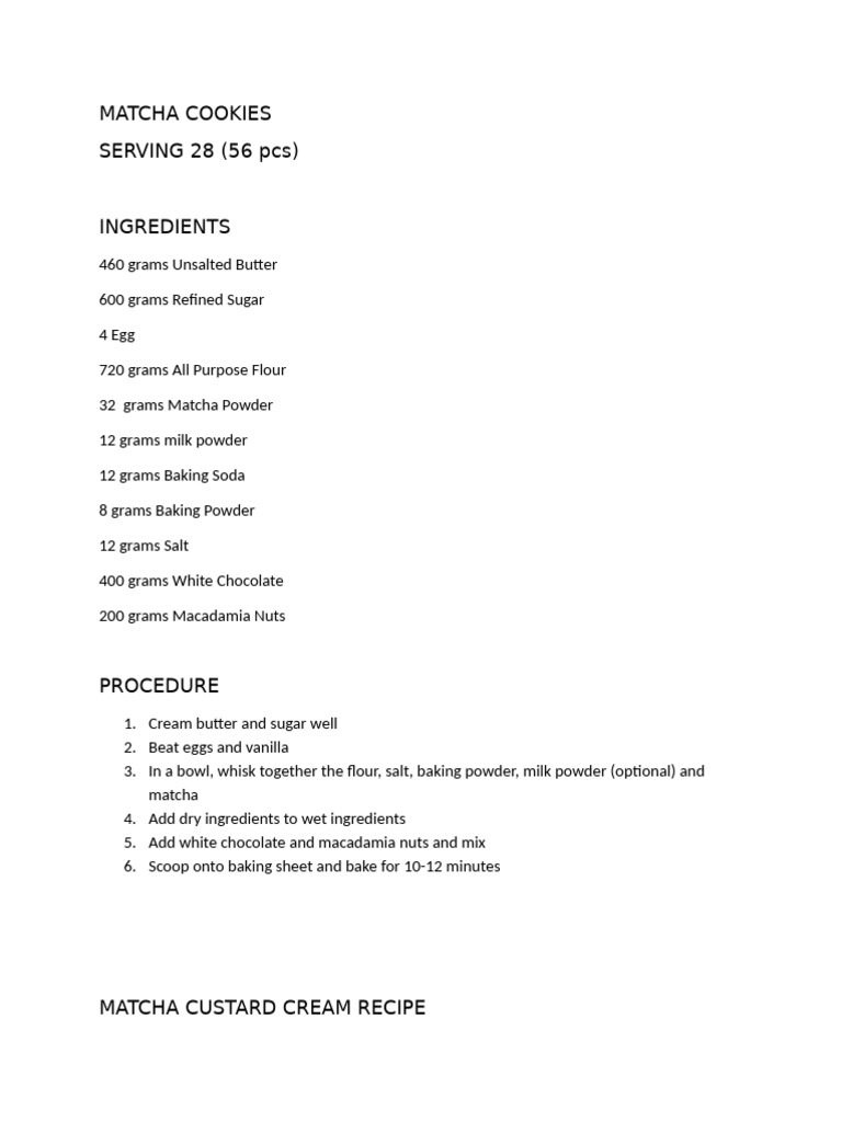 Matcha Cookies 4 Batches Recipe | PDF