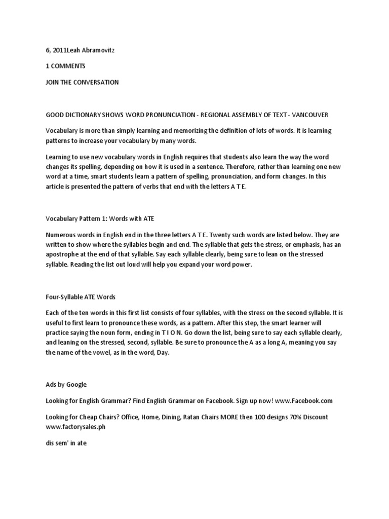 Word Patterns | PDF | Stress (Linguistics) | English Language