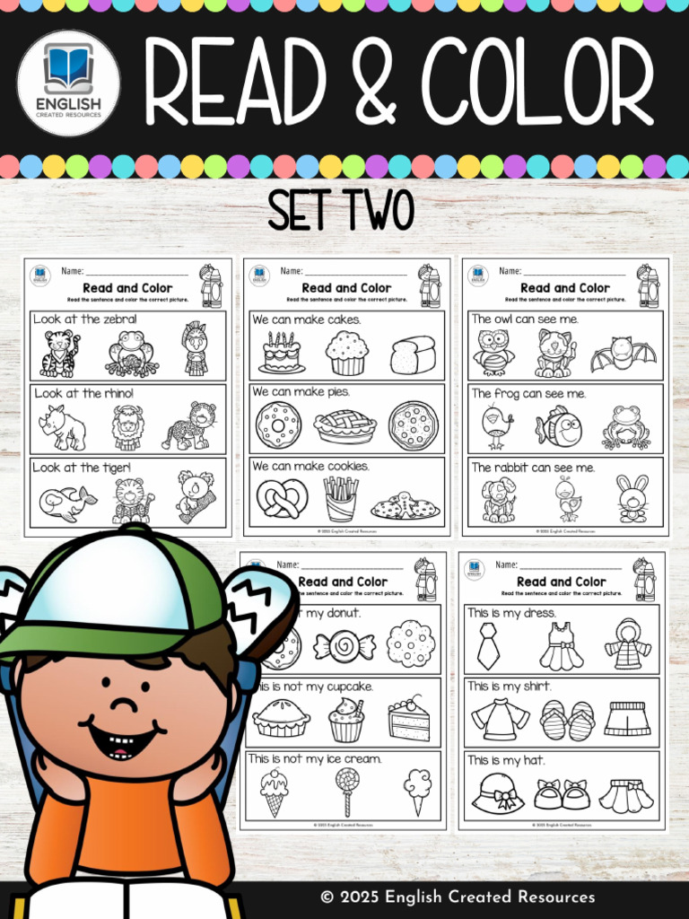 Read and Color Set Two Copyright 2025 English Created Resources | PDF