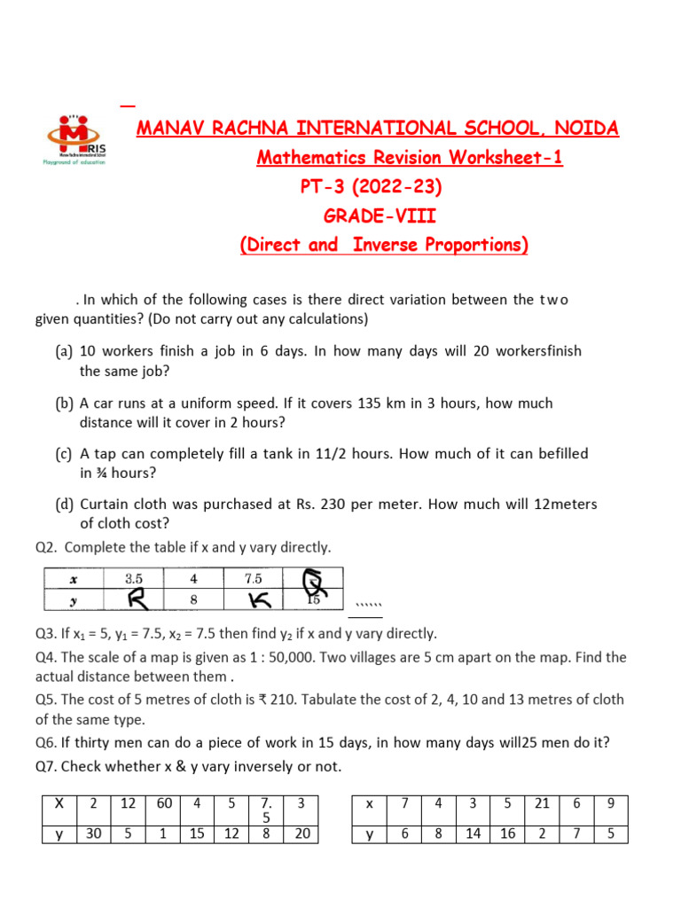 Direct and Inverse Proportion (Mris) | PDF