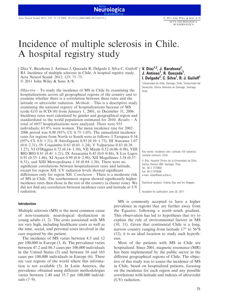 Incidence of Multiple Sclerosis in Chile | PDF | Confidence Interval ...