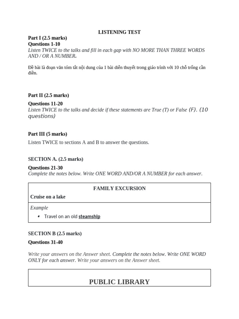 Listening Test: Gap Fill & True/False | PDF