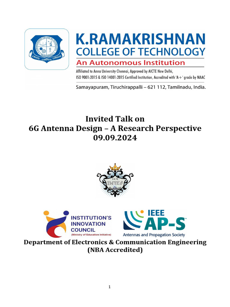 Antenna-Invited Talk Report | PDF | Information And Communications ...