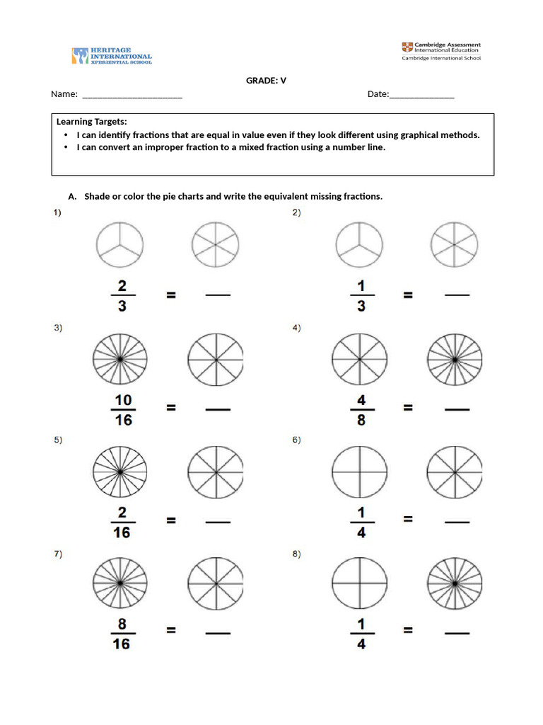 Worksheet 4 - Equivalent Fractions Graphically | PDF