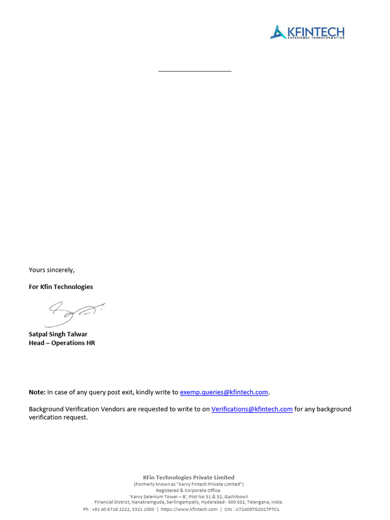 Relieving Letter 2001898 | PDF