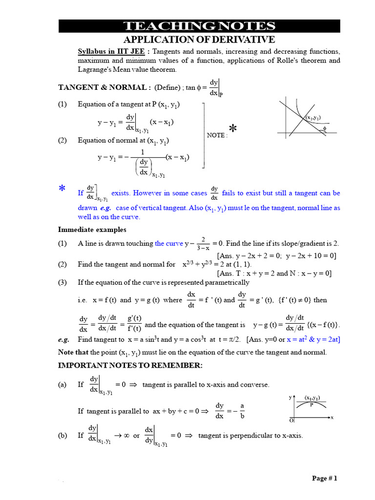 Derivatives: Tangents and Normals Guide | PDF | Monotonic Function ...