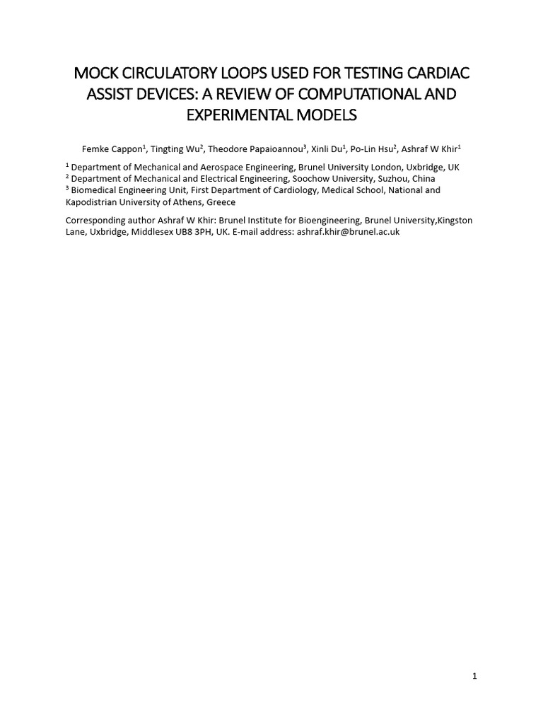 Mock Circulatory Loops for CAD Testing | PDF | Coronary Circulation | Heart