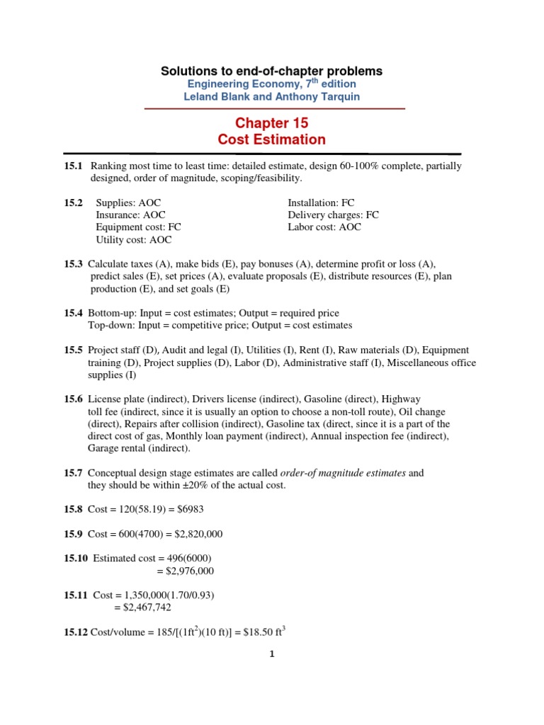 Chapter # 15 Solutions - Engineering Economy, 7 TH Editionleland Blank and Anthony Tarquin | PDF ...
