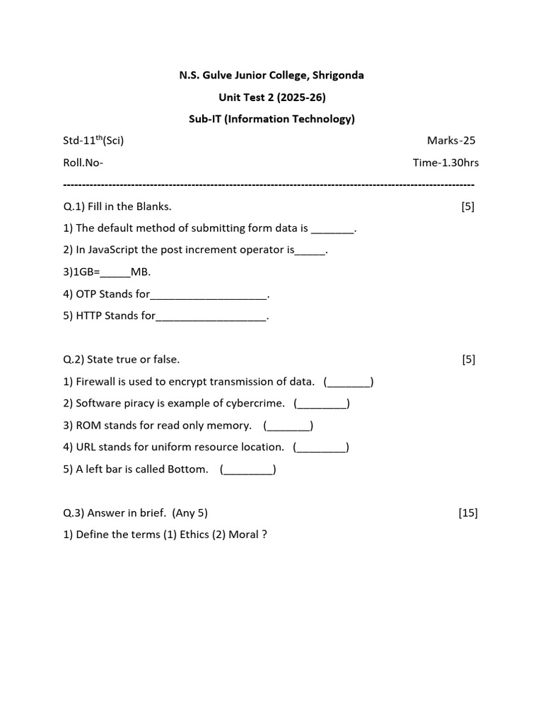 11th Unit Test 2. | PDF