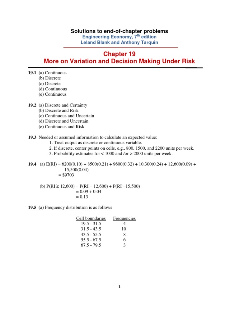 Chapter #19 Solutions - Engineering Economy, 7 TH Editionleland Blank ...