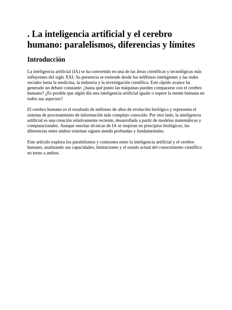 La Inteligencia Artificial y El Cerebro Humano Articulo de ...