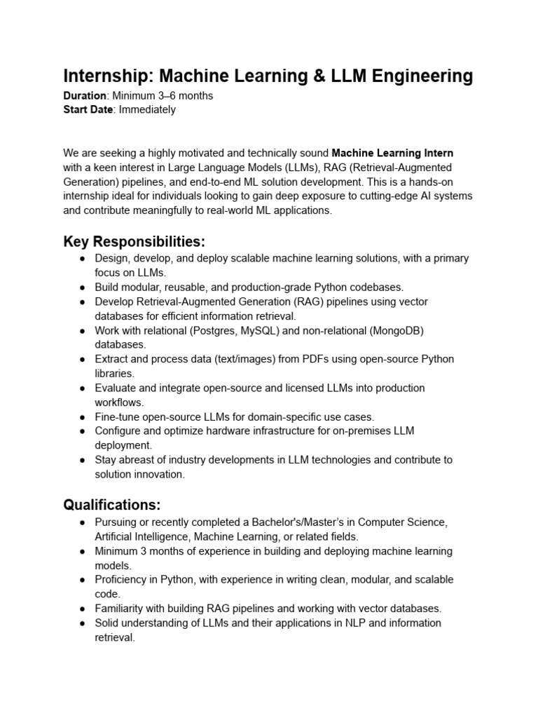 JD - Machine Learning & LLM Engineering | PDF