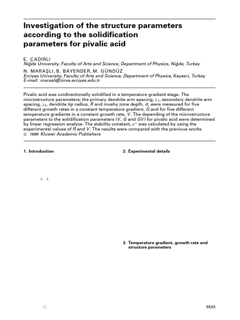Pivalic Acid Solidification Study | PDF | Thermodynamics | Physical ...