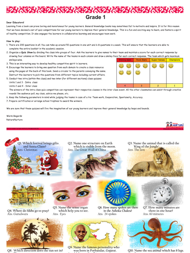 Quiz Whizz Grade 1 Unit 3 2025-26 | PDF