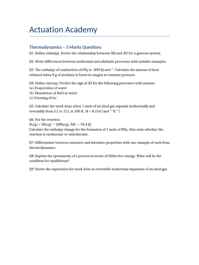Thermodynamics Questions Actuation Academy Updated | PDF