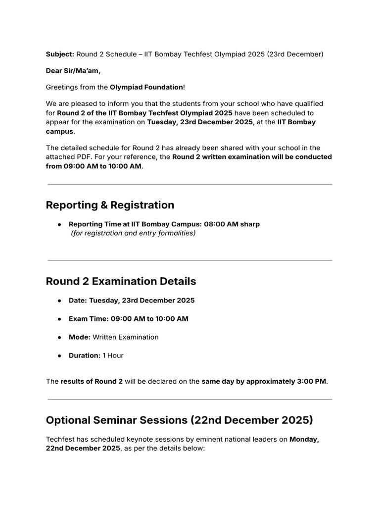 IIT Bombay Techfest Olympiad 2025 Schedule | PDF | Economy Of India
