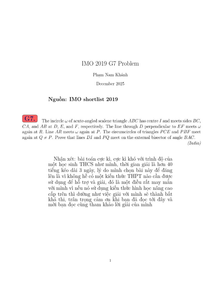 IMO 2019 G7 Problem | PDF