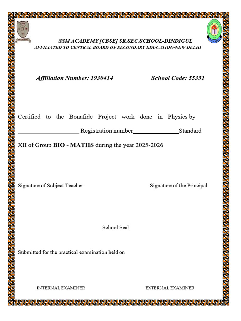 Physics Project Front Page Xii | PDF